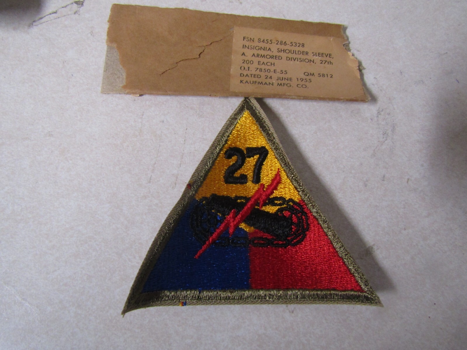 MILITARY PATCH SEW ON COLORED US ARMY 27TH ARMORED DIVISION POST WW2 ...