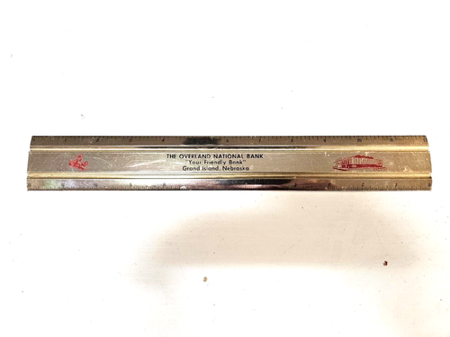 Vintage Heavy Metal Advertising Ruler Overland Bank Grand Island ...