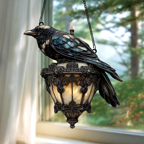 Acrylic Raven Hanging Decor | Gothic Crow Lantern Style Window Ornament ...