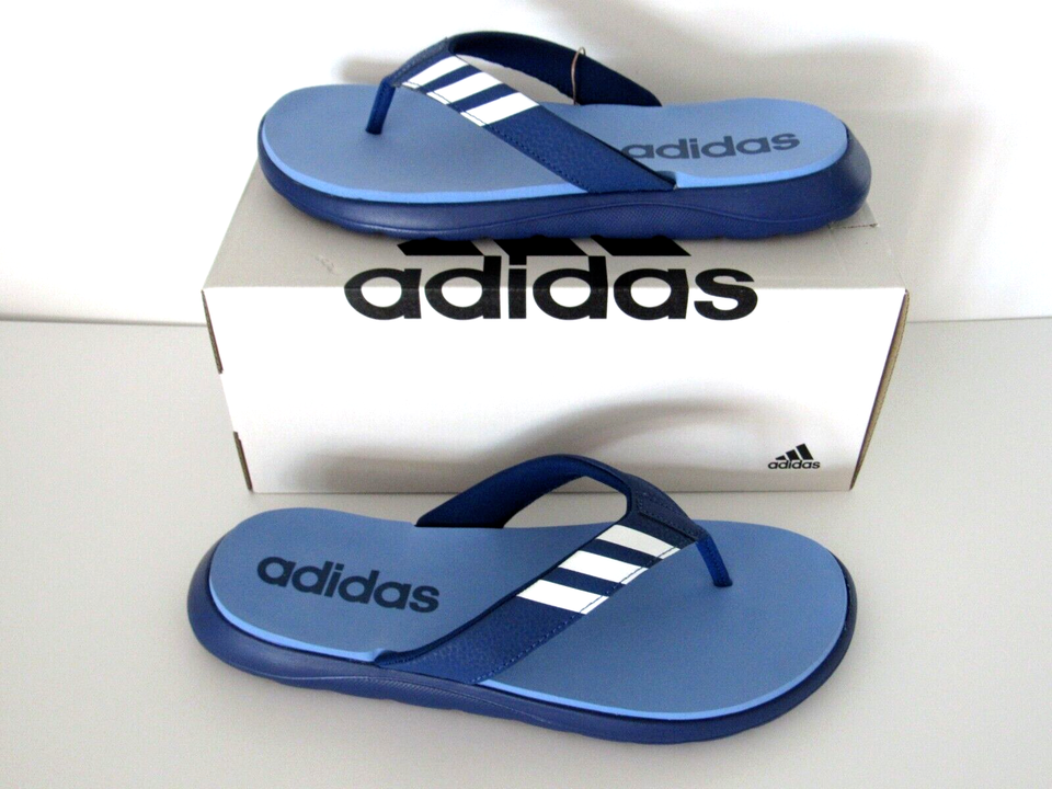 adidas Mens 11 Navy/White 3-Stripes HQ4431 Comfort Flip-Flops Cushioned ...