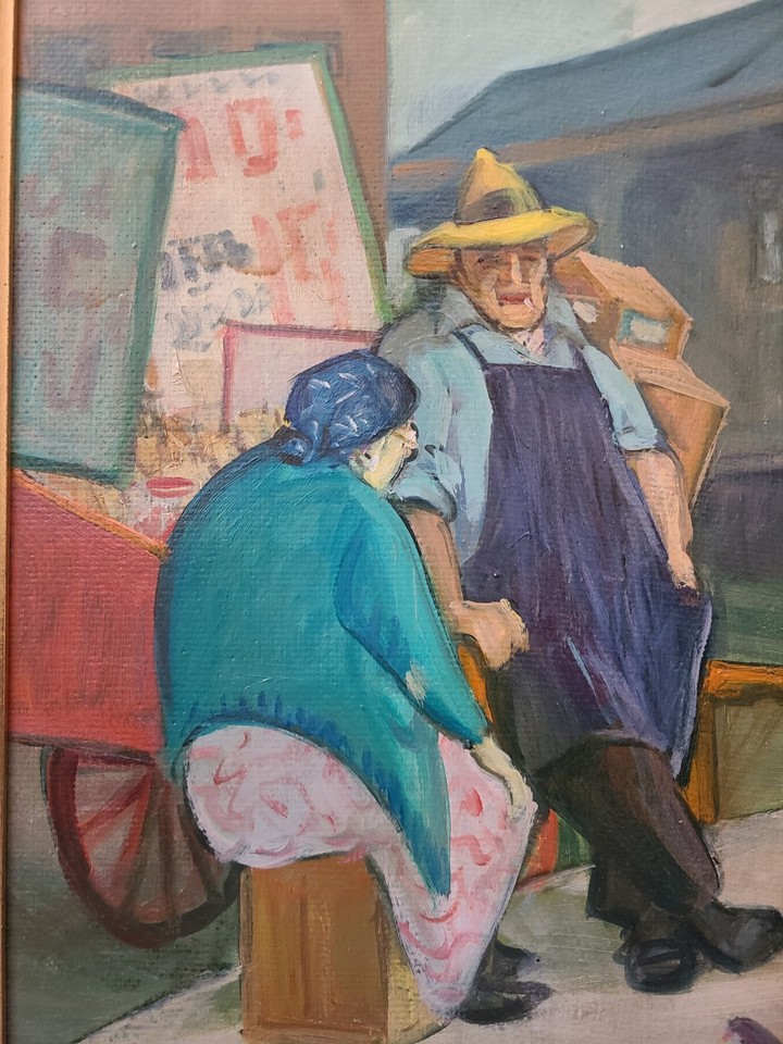 American NY Ashcan Artist Cecil Bell "Peanut Vendors" Oil on Board ...