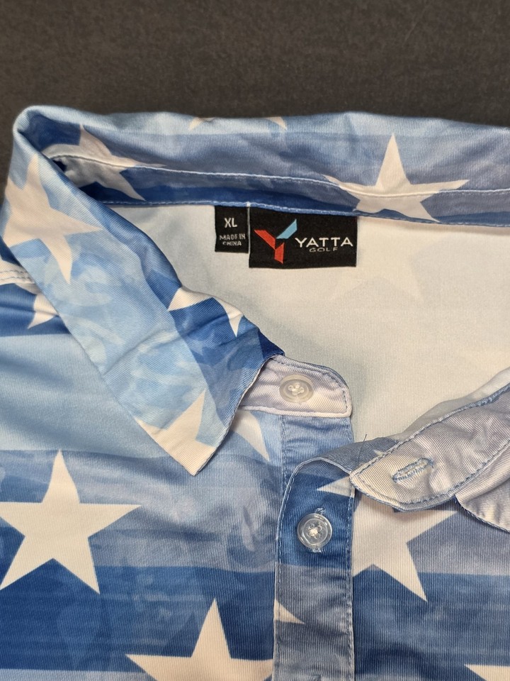 Yatta Golf Polo Shirt Mens XL Flag Red White Blue Short Sleeve ...