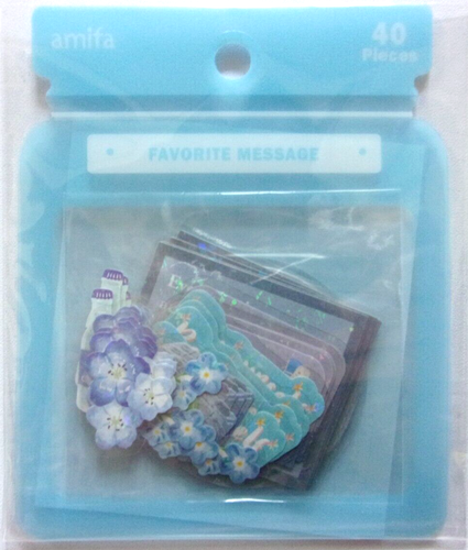 amifa Favorite Message Light Blue Flower Bag Flake Sticker Japan 40 ...