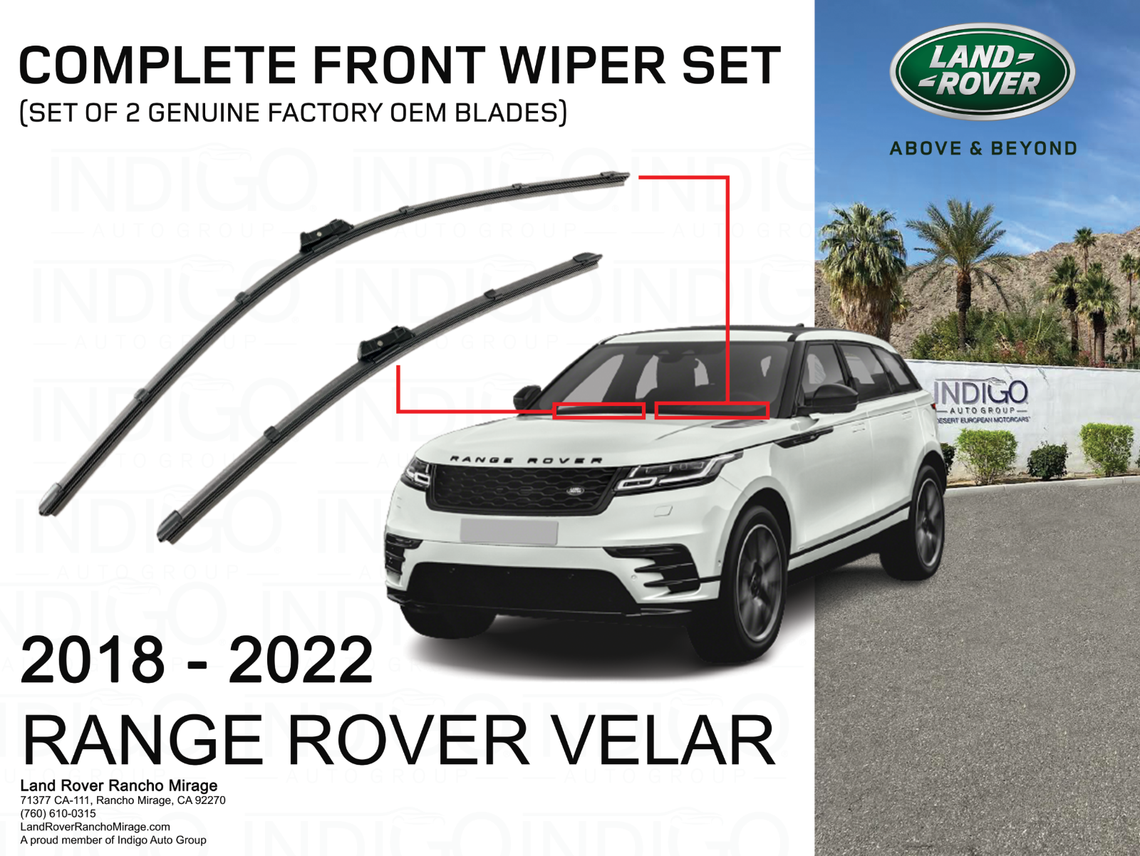 Range Rover Velar LHD Front Windshield Wiper Blades SET (LR093424 ...