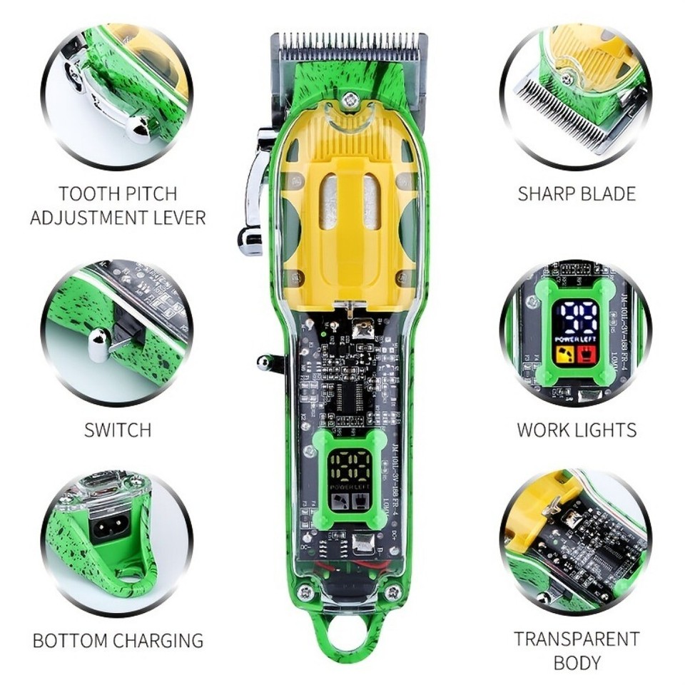 Professional Cordless Electric Transparent Hair Clipper for Men with ...