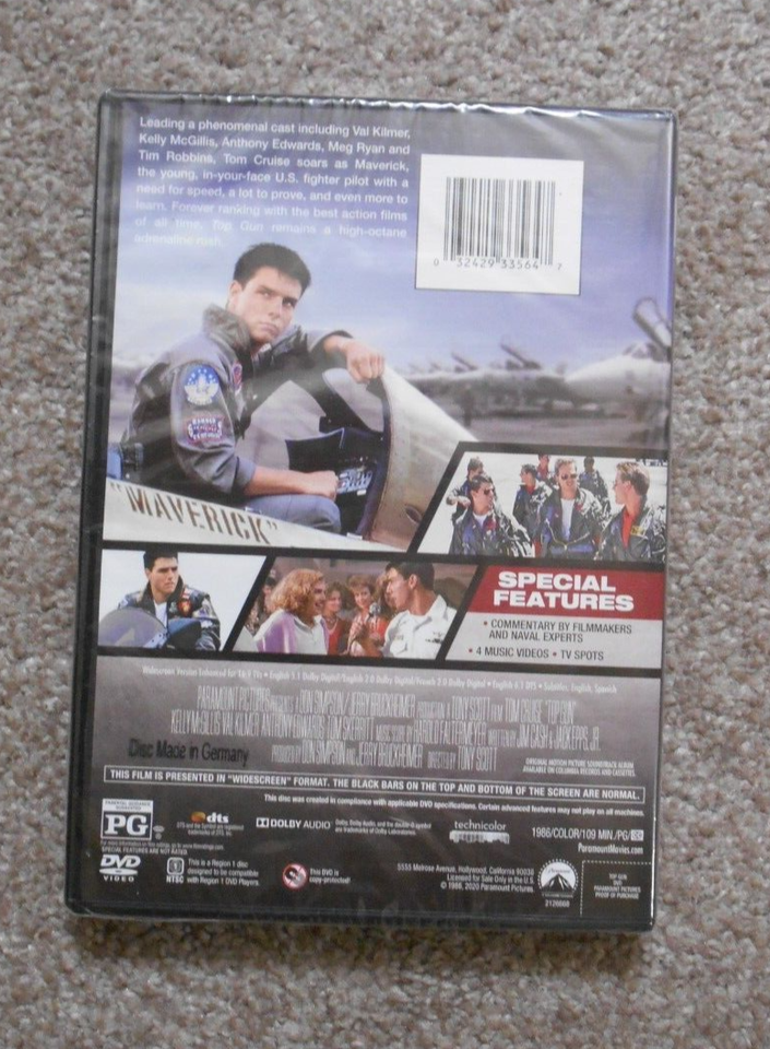 Top Gun 2020 DVD 1986 Movie Tom Cruise Kelly McGillis Anthony Edwards ...
