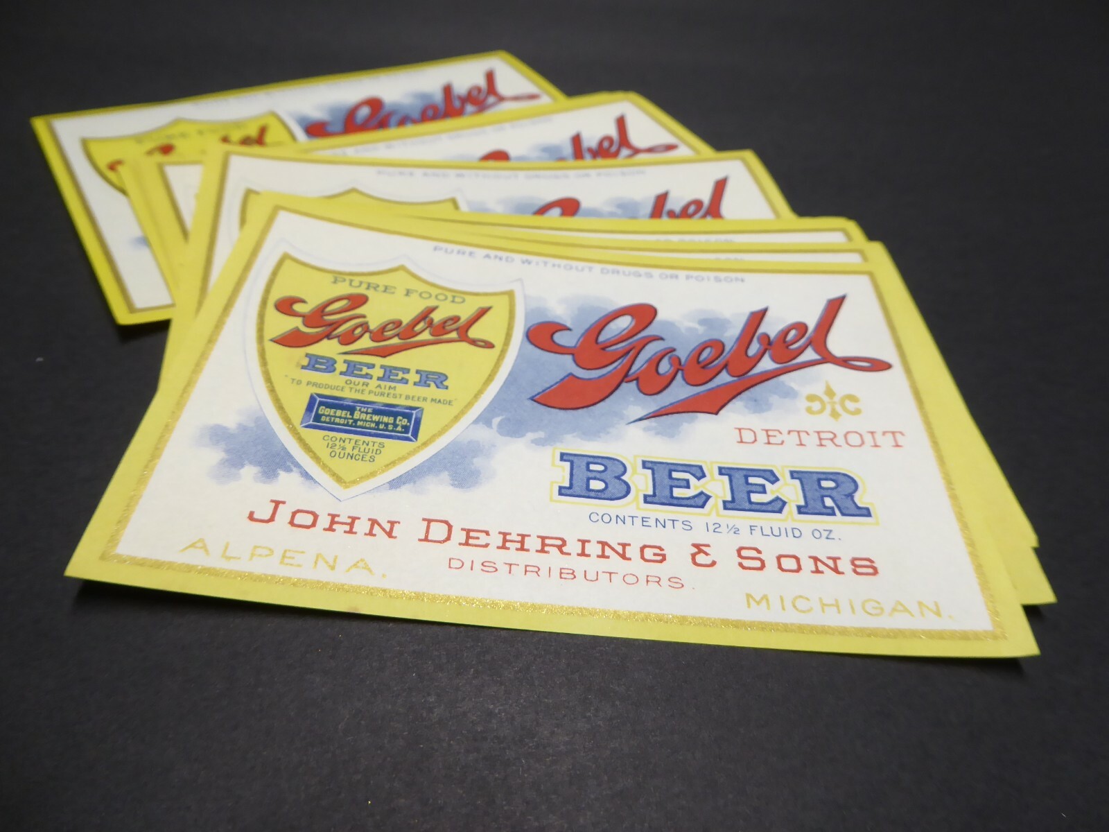 25 ORIGINAL UNUSED VINTAGE BEER BOTTLE LABELS GOEBEL DETROIT MICHIGAN ...