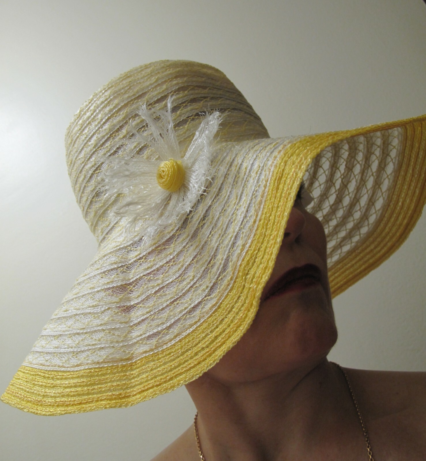 Russian Soviet Women's Beach Yellow Vintage Hat flowe… - Gem