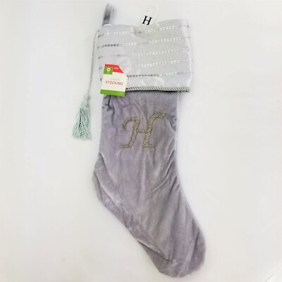 Letter Initial H 21" Silver Monogram Holiday Stocking Sequin Xmas ...