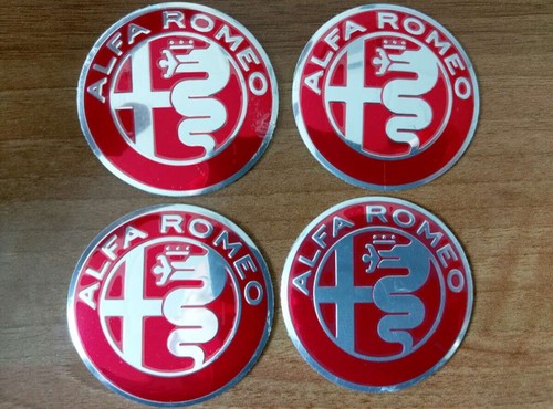 Set of 4pcs Alfa Romeo SILVER/RED emblem logo insignia 50mm - for hub ...