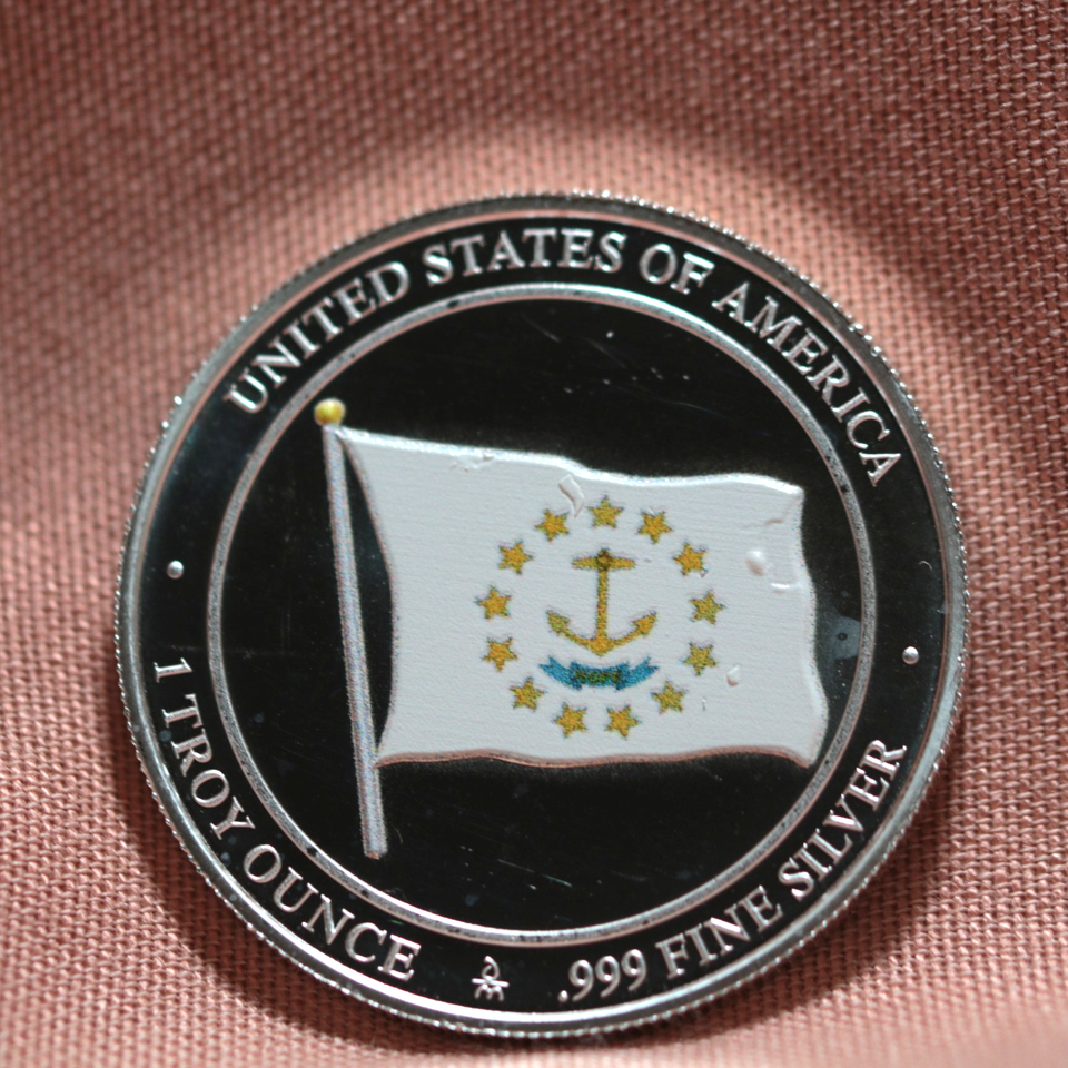 Rhode Island Red & Violet State Flag Colorized 1 oz .999 Fine Silver ...