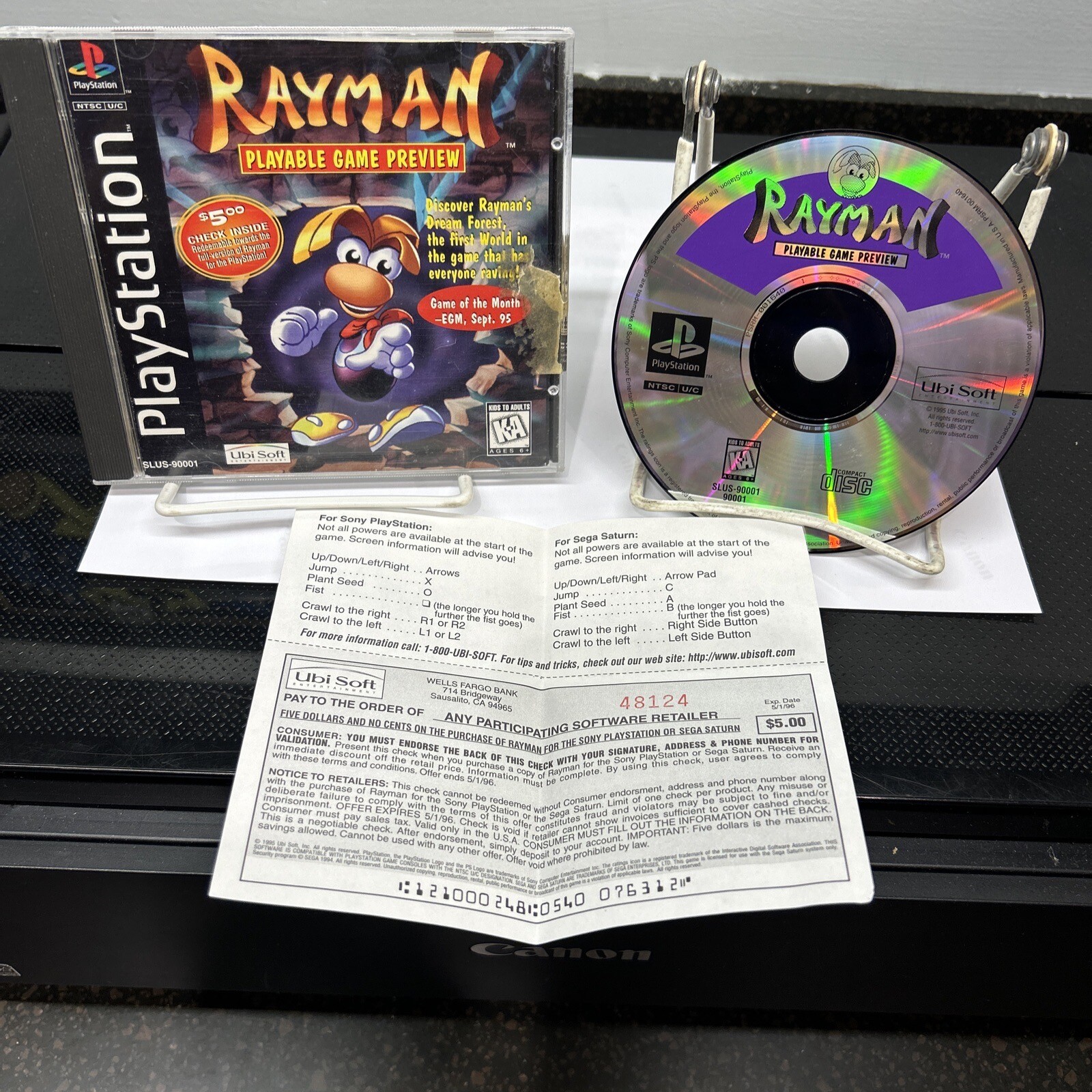 Playstation PS1 Rayman Playable Game Preview Demo Disc + Ubisoft Check ...
