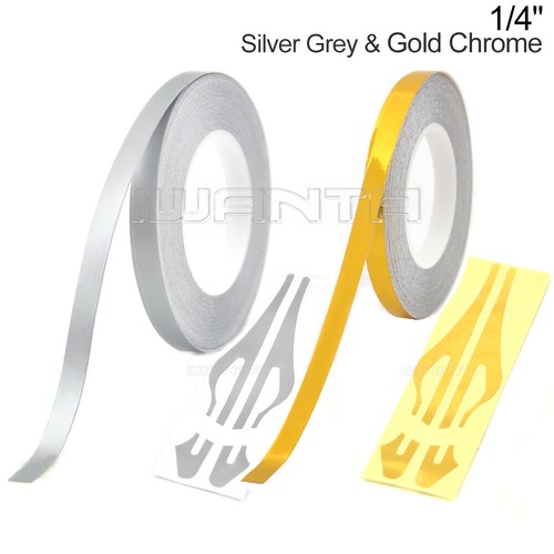 1/4" 6mm Silver Grey & Gold Chrome Pin Stripe Car DIY Vinyl Tape Decal ...