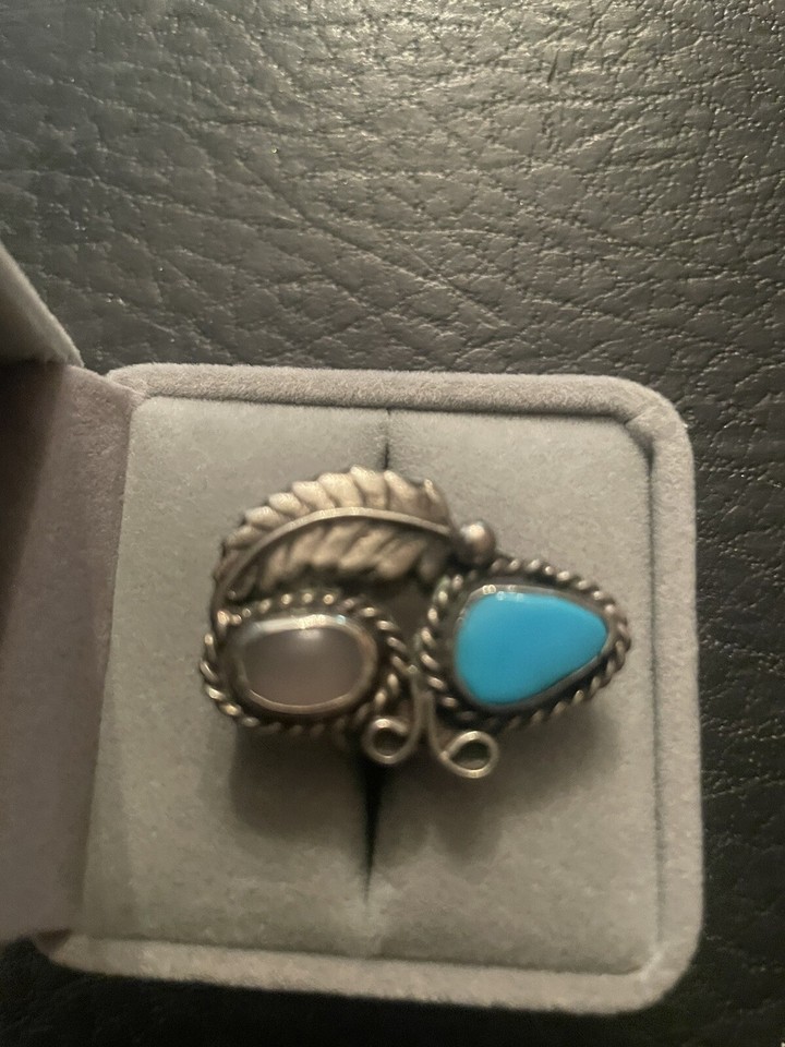 Vintage Old Pawn Turquoise & Moonstone Sterling Silver Native American ...