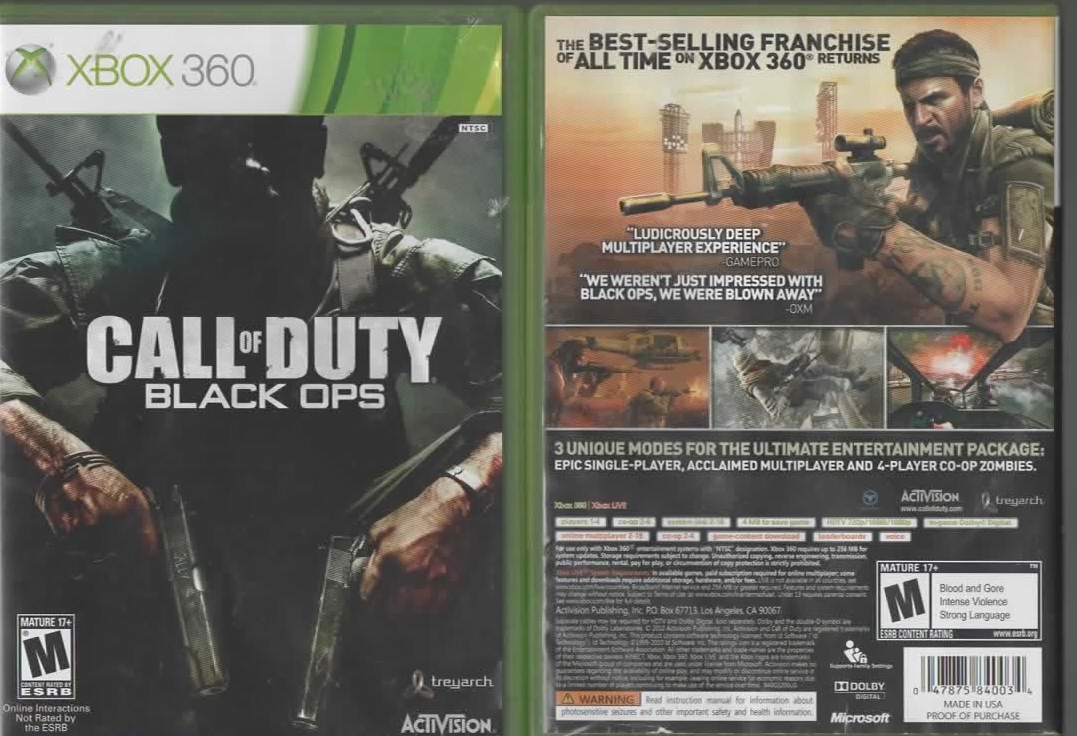 Activision Call of Duty Black Ops Game | Xbox 360 | Shooter | M ...