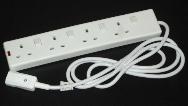 6 Way UK Mains Extension Block With IEC C14 (ups/kettle) White 2m Lead ...