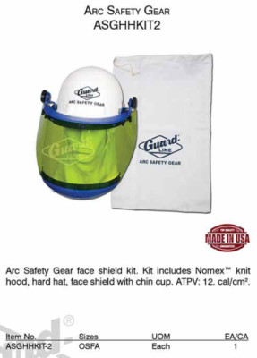Guard Line Arc Safety Gear Kit includes Nomex knit hood, Hard Hat, face ...
