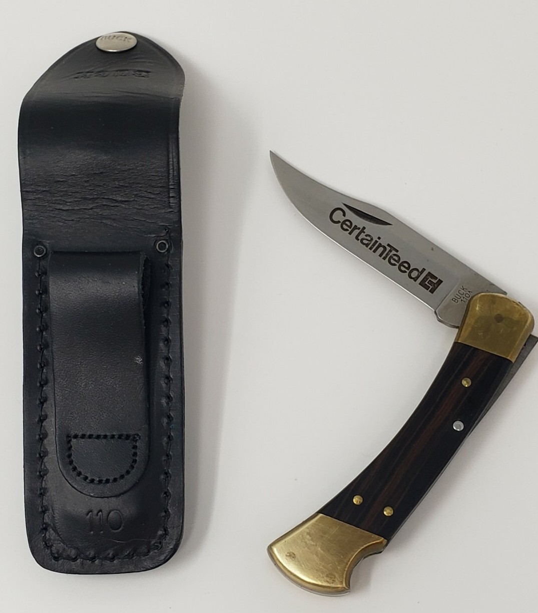 Buck 110A Folder Knife USA Dark Wood Handle CertainTeed | eBay