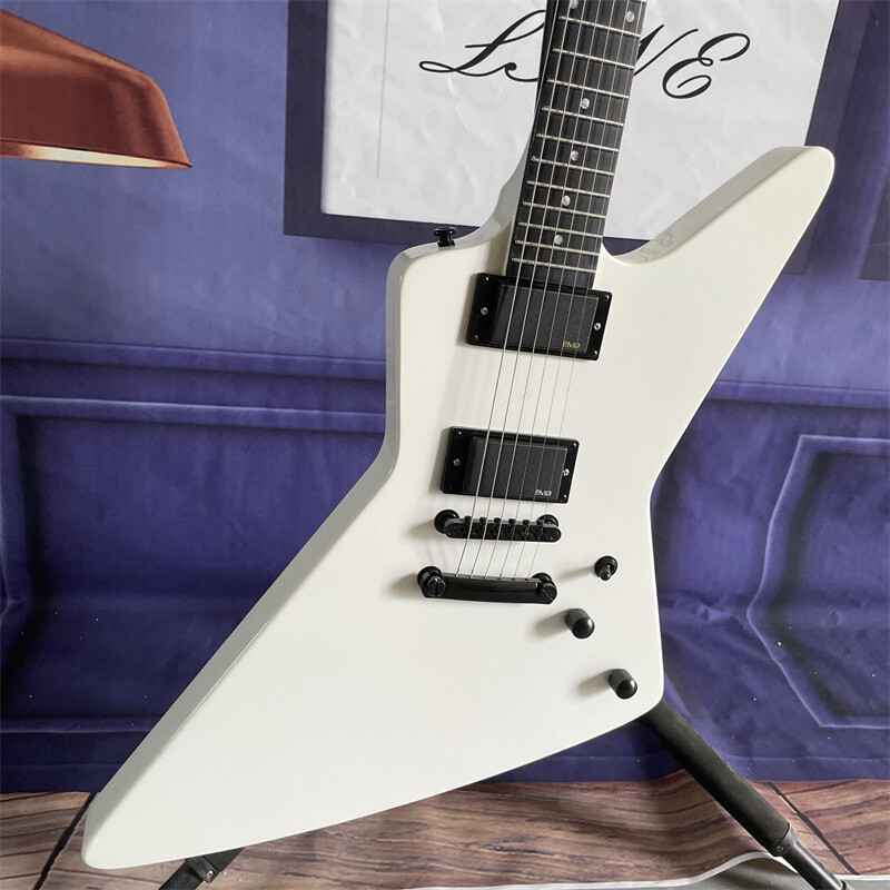 White Explorer Electric Guitar Solid Body 22 Frets Black H-H Pickups ...