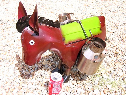 Metal Art DONKEY, Burro garden sculpture with milk cans, Junk Iron Art ...