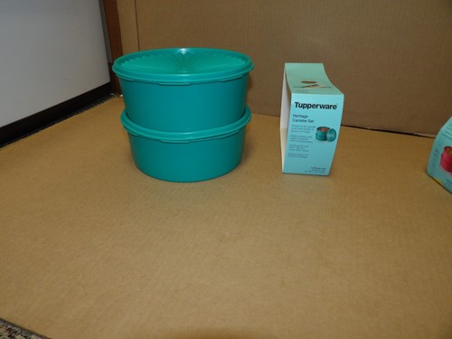 Tupperware Heritage 2pk Servalier Stacking Cookie Canister Aqua Blue ...
