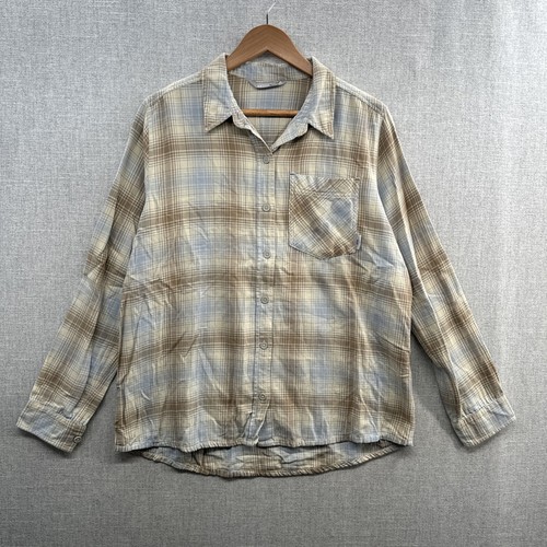 Stio Dovetail Lightweight Flannel Shirt Womens Medium Beige Plaid Long ...