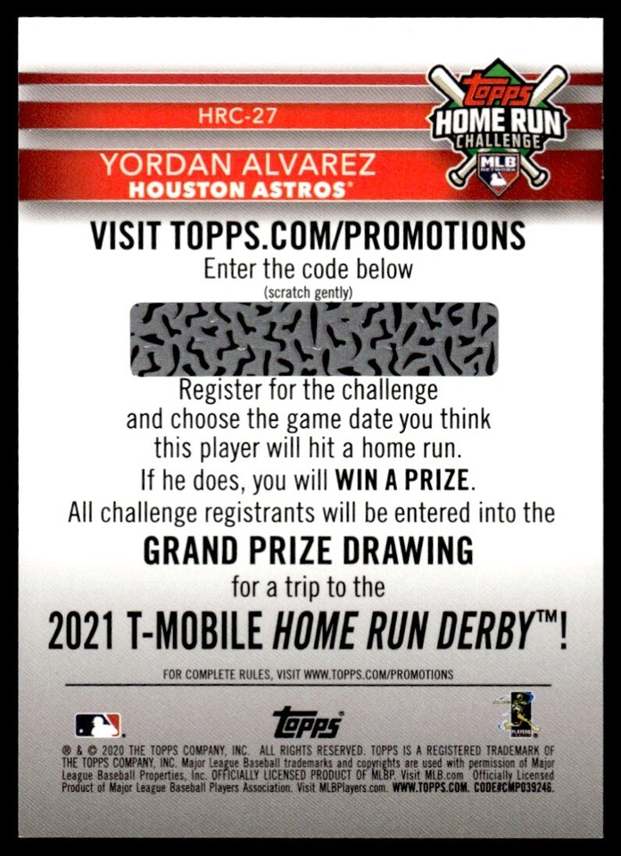 2020 Topps Home Run Challenge Yordan Alvarez Houston Astros #HRC-27 | eBay
