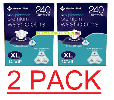 2 PACK Member's Mark 240 Adult Washcloth Disposable Moist Hand Face ...