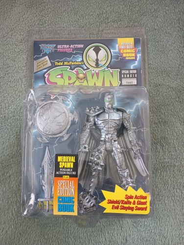 Medieval Spawn Silver Action Figure #7210 w/Comic Book 1995 McFarlane ...