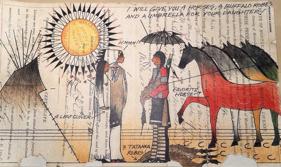 Jim Yellow Hawk Original -Native American Ledger Art On Ledger Paper ...
