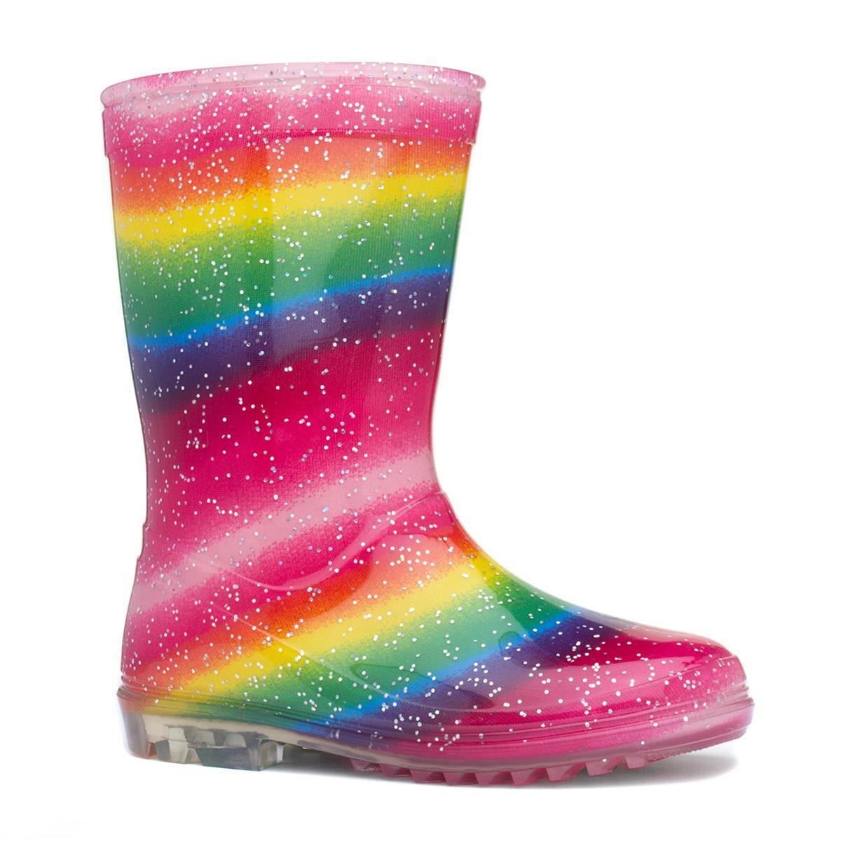 Kids Wellies Rainbow Girls Glitter Multicoloured shoezone SIZE | eBay