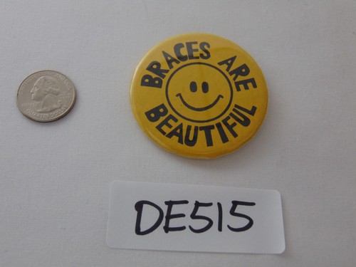 Vintage Round Pin Back Pinback Button Braces are Beautiful Happy Smile ...