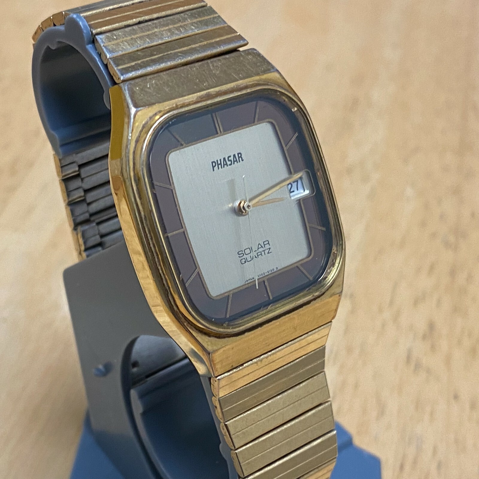 Phasar Sears V102-5080 Men Gold Tone Barrel Solar Quartz Watch Run In ...