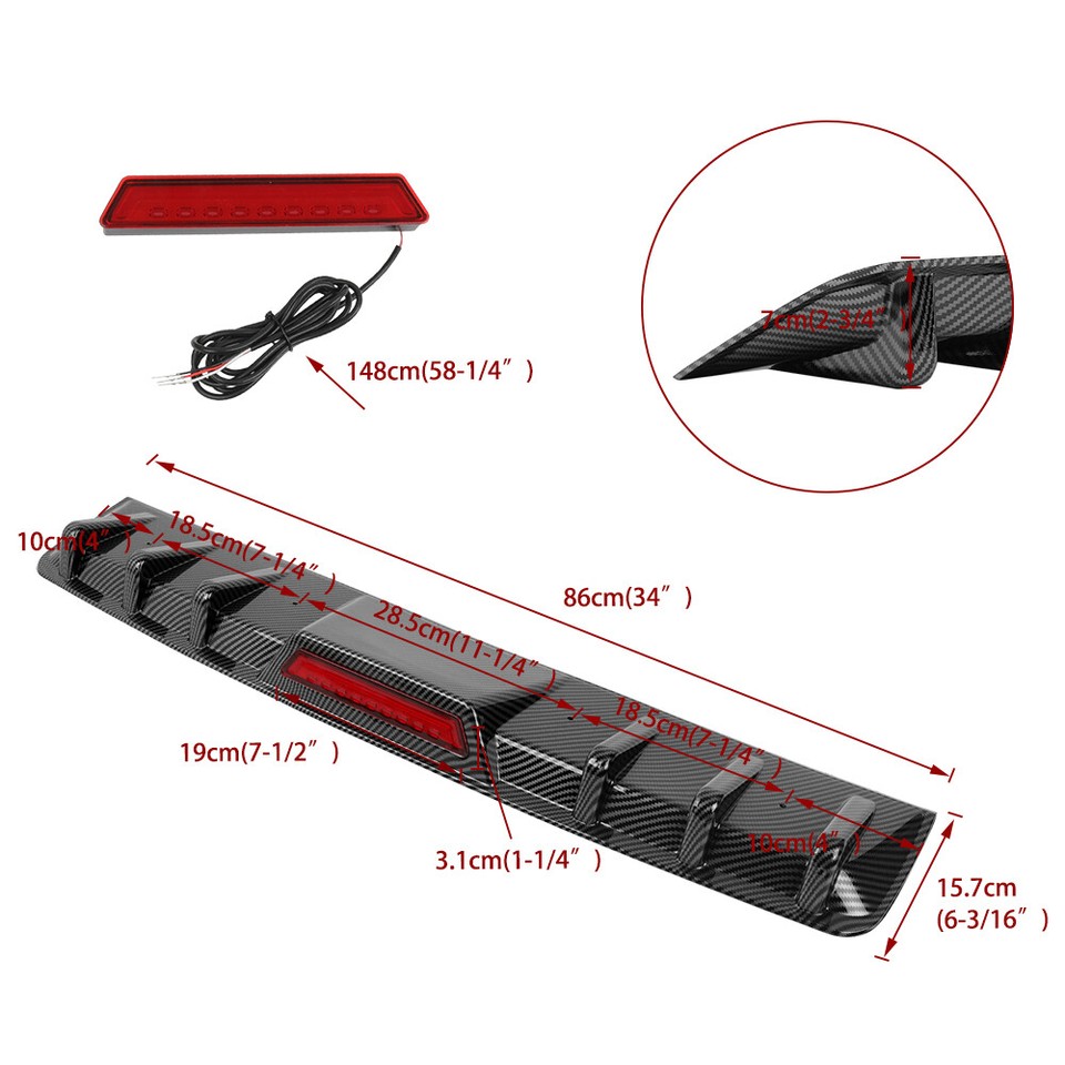 34" Carbon Fiber Rear Bumper Diffuser Lip w/ LED Light For Toyota Prius ...