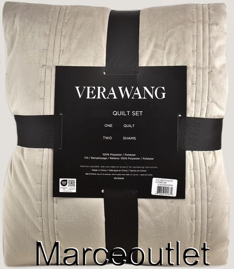 Vera Wang Linear Stitch QUEEN Quilt & Shams Set French Clay | eBay