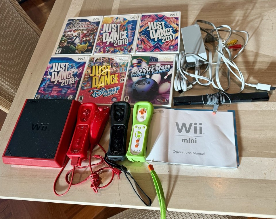 Nintendo Wii Mini Red Console with 3 controllers and 6 games included ...