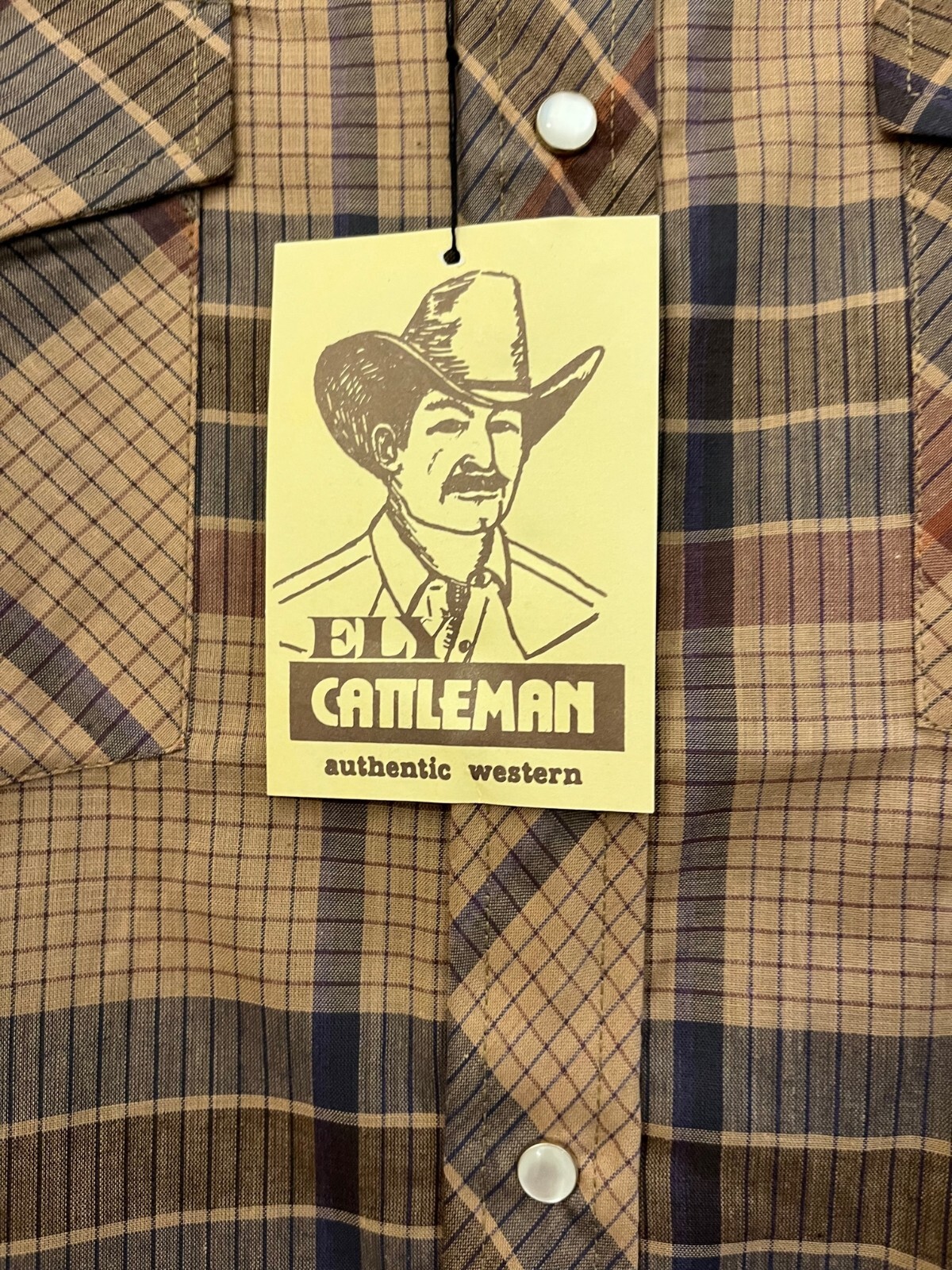 ELY CATTLEMAN Mens XL Pearl Snap Western Shirt, New w/ Tags, Brown, Vintage | eBay