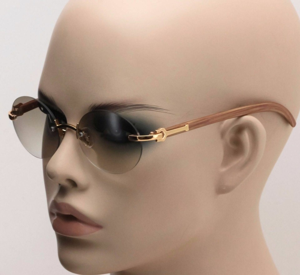 Retro Wood Buffs Vintage Style 90s Gangster Rimless Clear Lens Oval Eye ...