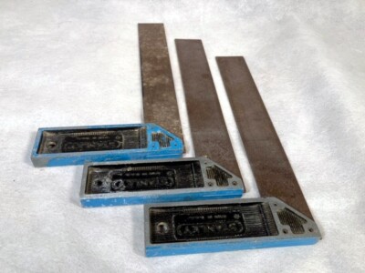 3 Vintage STANLEY Tools 8" No. 12 em TRI SQUARE Lot USA Standard Metric ...