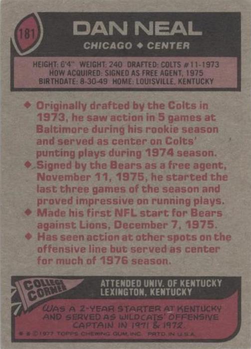 1977 Topps Dan Neal #181 for sale | eBay