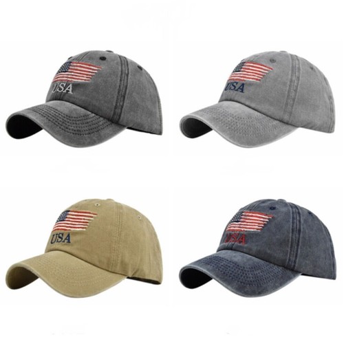 Embroidered USA Flag Hat Washed American Flag Baseball Cap Men Women ...