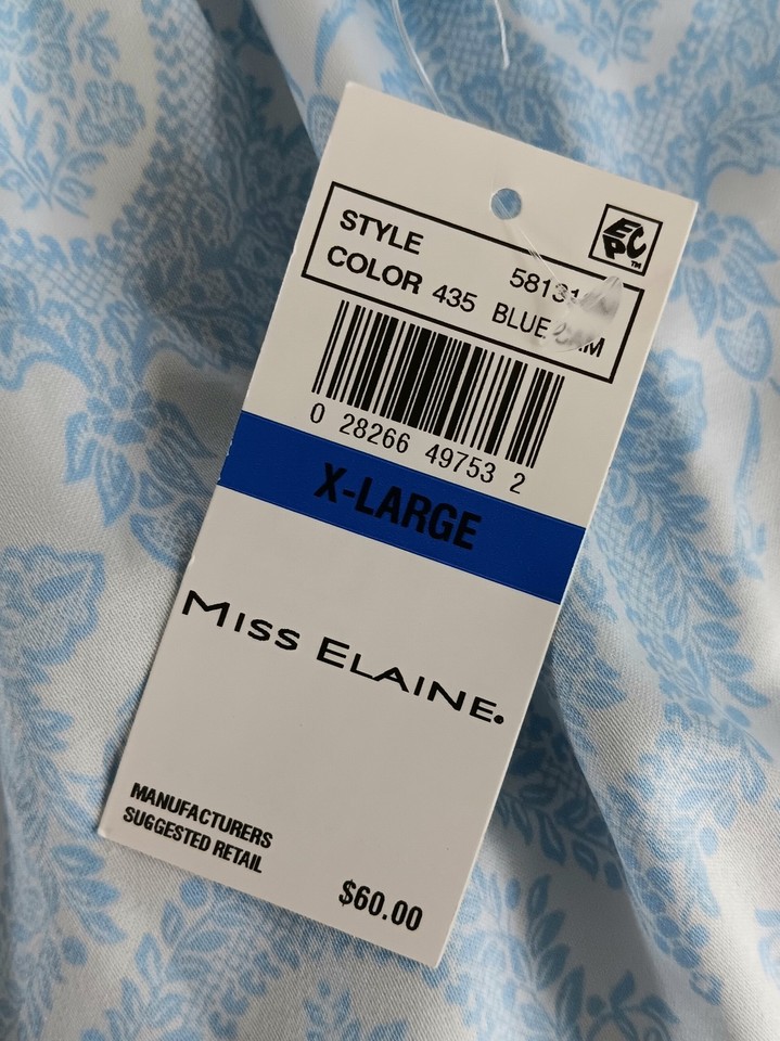 NWT Miss Elaine Blue White Floral Granny Nightgown LS Size XL Lace Trim ...