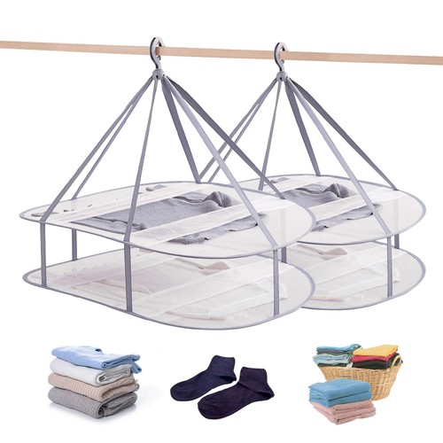 2 Tier Folding Mesh Clothes Drying Rack with Internal Fixation ...