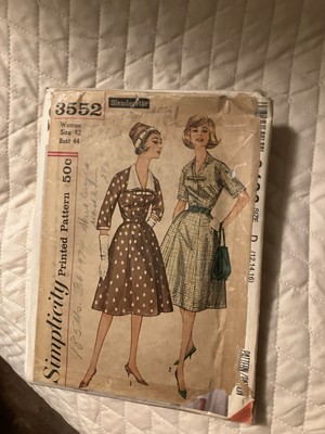 Simplicity 3552 Size 42 Bust 44 Dress Pattern 1950s Sleeve And Collar ...