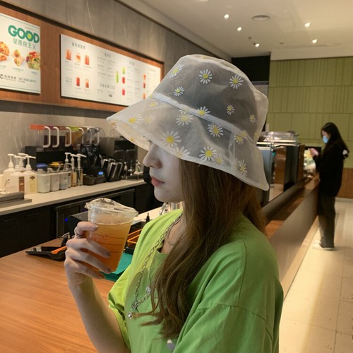 Lady Floral Daisy Bucket Hat Mesh Lace Fishing Bush Cap Summer Sheer ...