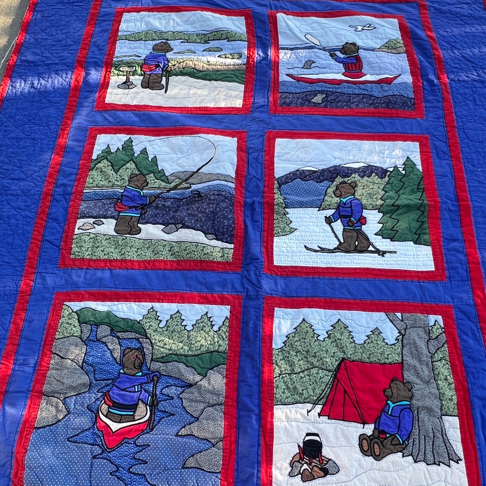 Vtg LL BEAN Bear Applique Patchwork Quilt Freeport Maine 62”x80 ...
