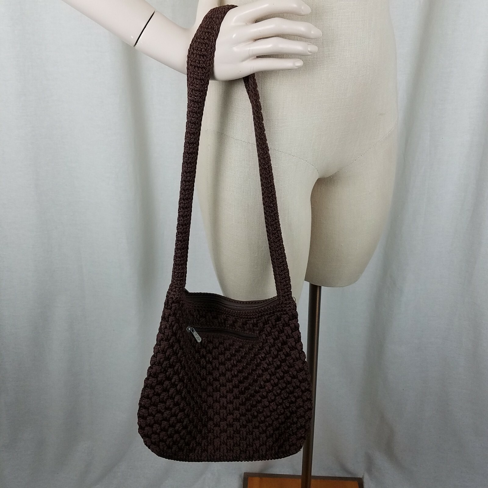 The Original Sak Chocolate Brown Crochet Zip Shoulder… - Gem