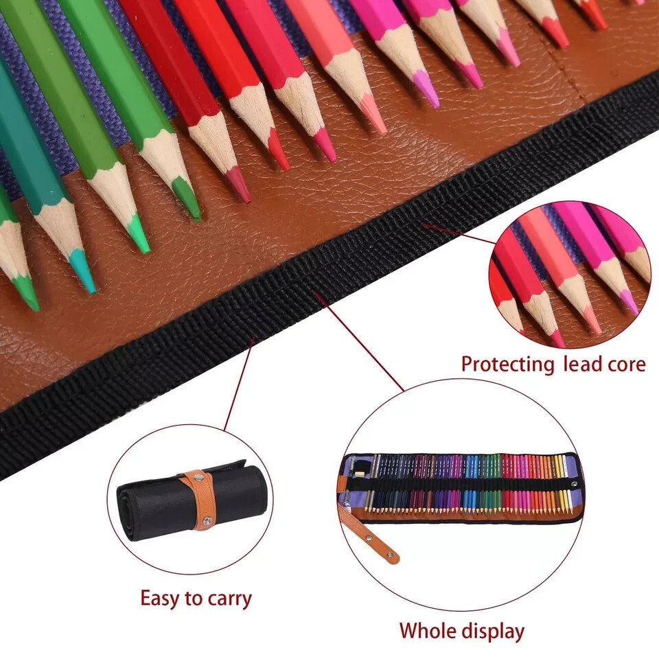 50 Colored Pencils Set with Roll up Canvas Case for Adult Coloring ...