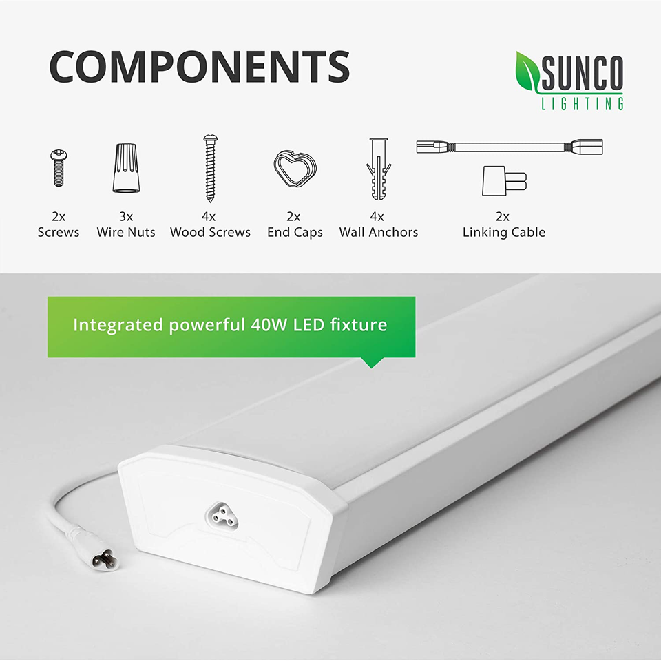Sunco 6 Pack LED Wraparound Light Fixture 4FT, Garage Ceiling Lights ...