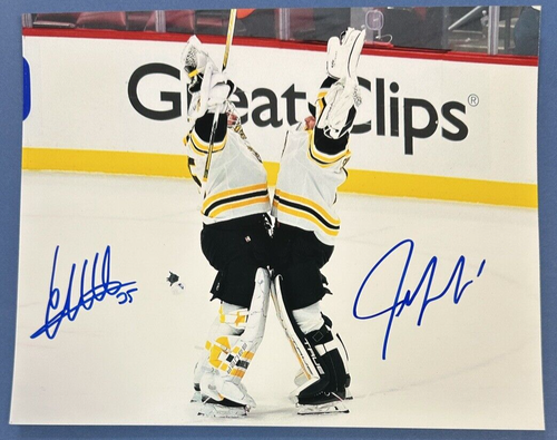 Jeremy Swayman & Linus Ullmark Autographed Boston Bruins Goalie Hug ...